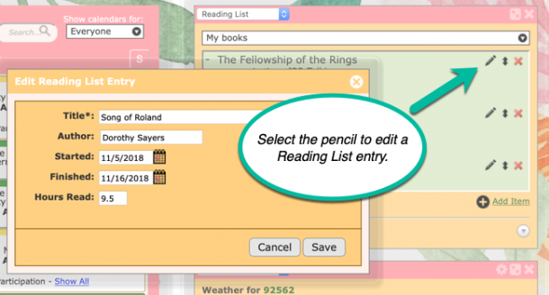 Reading List Widget - Homeschool Planet