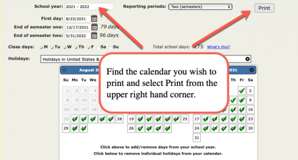 Printing a School Year Calendar - Homeschool Planet