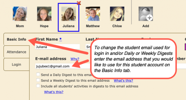 Changing a Student Email or Password - Homeschool Planet