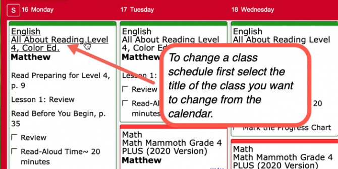 Changing a Class Schedule - Homeschool Planet