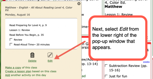 Changing a Class Schedule - Homeschool Planet