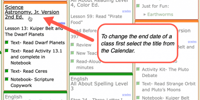 Changing the End Date of a Class - Homeschool Planet