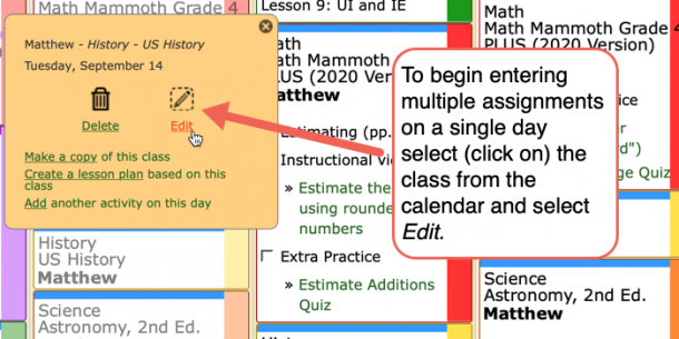 Creating Multiple Assignments Per Day - Homeschool Planet