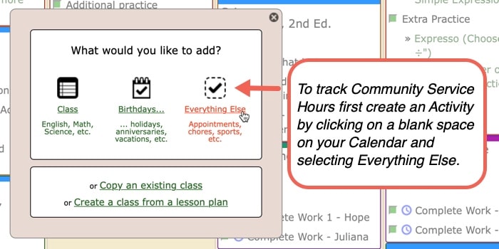 Adding Community Service Hours - Homeschool Planet