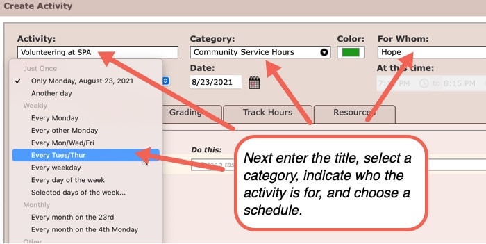 Adding Community Service Hours - Homeschool Planet