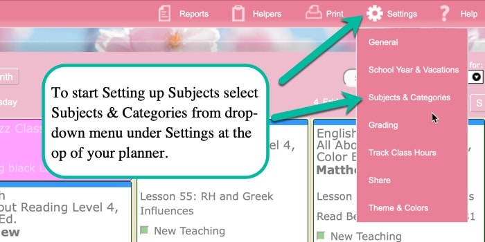 Setting Up Subjects - Homeschool Planet